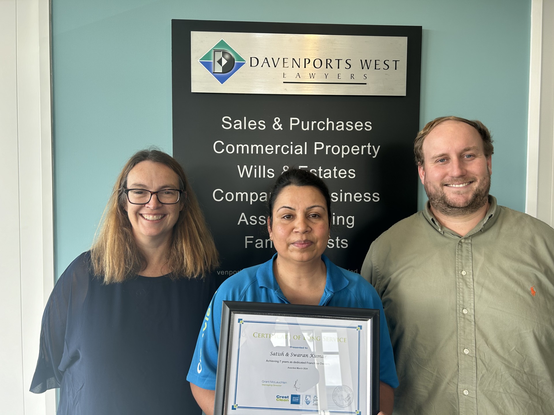 CrestClean franchise owners shine at Davenports West Lawyers for seven ...